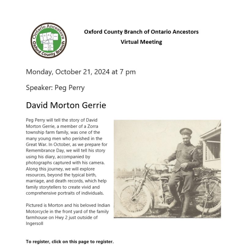 Oxford County Branch of Ontario Ancestors – "To encourage, bring ...